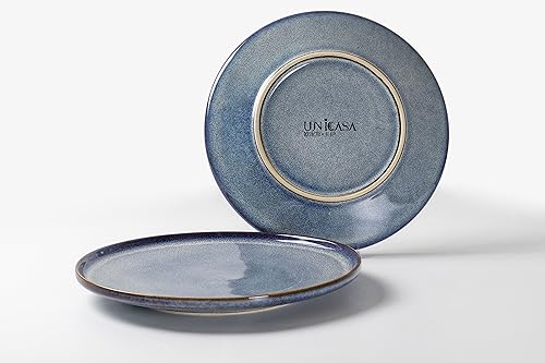UNICASA Ceramic Large Dinner Plates - 11 Inch Dessert, Salad Plate Set of 4 for Steak, Pasta, Dinnerware Sets, Scratch Resistant - Porcelain Serving Dishes, Dishwasher & Microwave Safe (Blue)