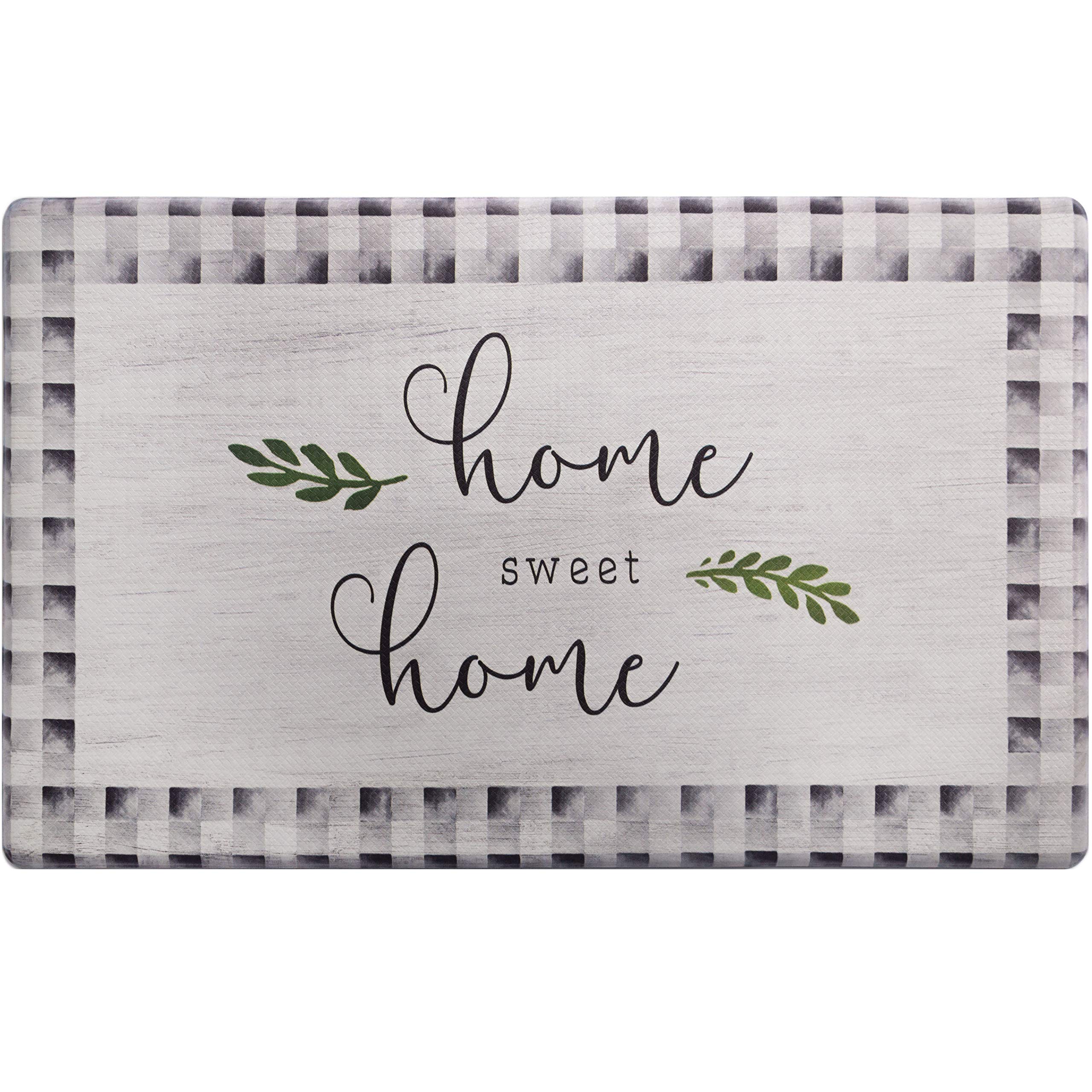 SoHome Cozy Living Anti Fatigue Kitchen Mat for Floor, Home Sweet Home Themed Cushioned Kitchen Runner Rug Mat, Non Slip, Easy Wipe Clean, 1/2 Inch Thick, 18" x 30", Grey
