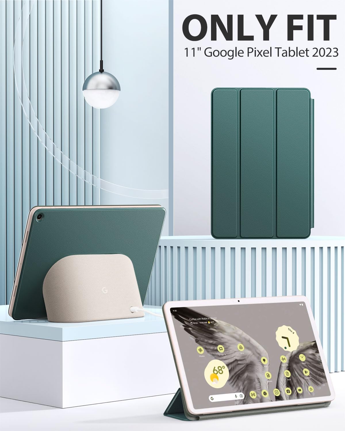 MoKo for Google Pixel Tablet Case 2023, Foldable Design + Ultra Thin Slim Leather PC Trifold Stand Cover+with Pencil Holder,Case for Pixel Tablet 2023, 11 inch, Dark Green