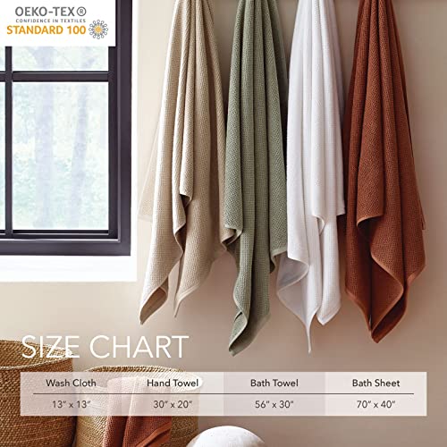 Nate Home by Nate Berkus 100% Cotton Textured Rice Weave Bath Towel Set of 4 | Soft and Absorbent Solid Bathroom Towels from mDesign - Set of 4, Lichen (Sage Green)