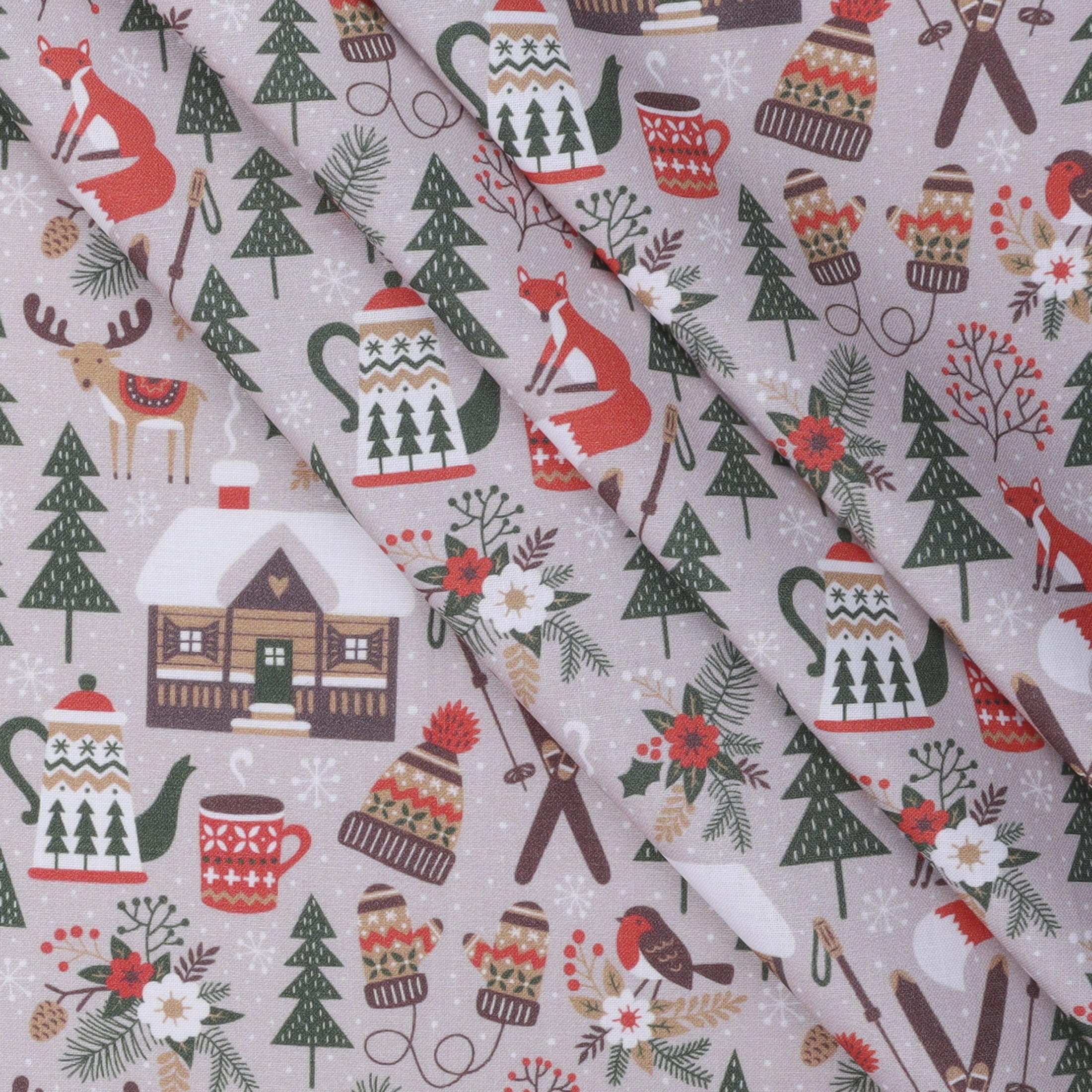 Mook Fabrics Cotton Christmas Winter Wonderland, Pewter Cut by The yard