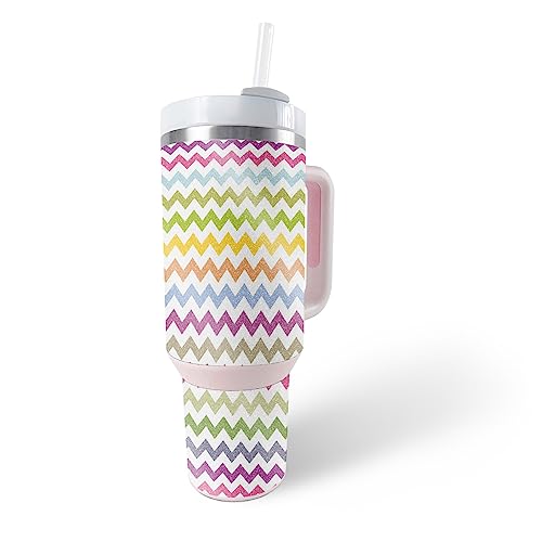 MightySkins Glossy Glitter Skin Compatible with Stanley The Quencher H2.0 FlowState 40 Oz Tumbler - Rainbow Chevron | Protective, Durable High-Gloss Glitter Finish | Easy to Apply