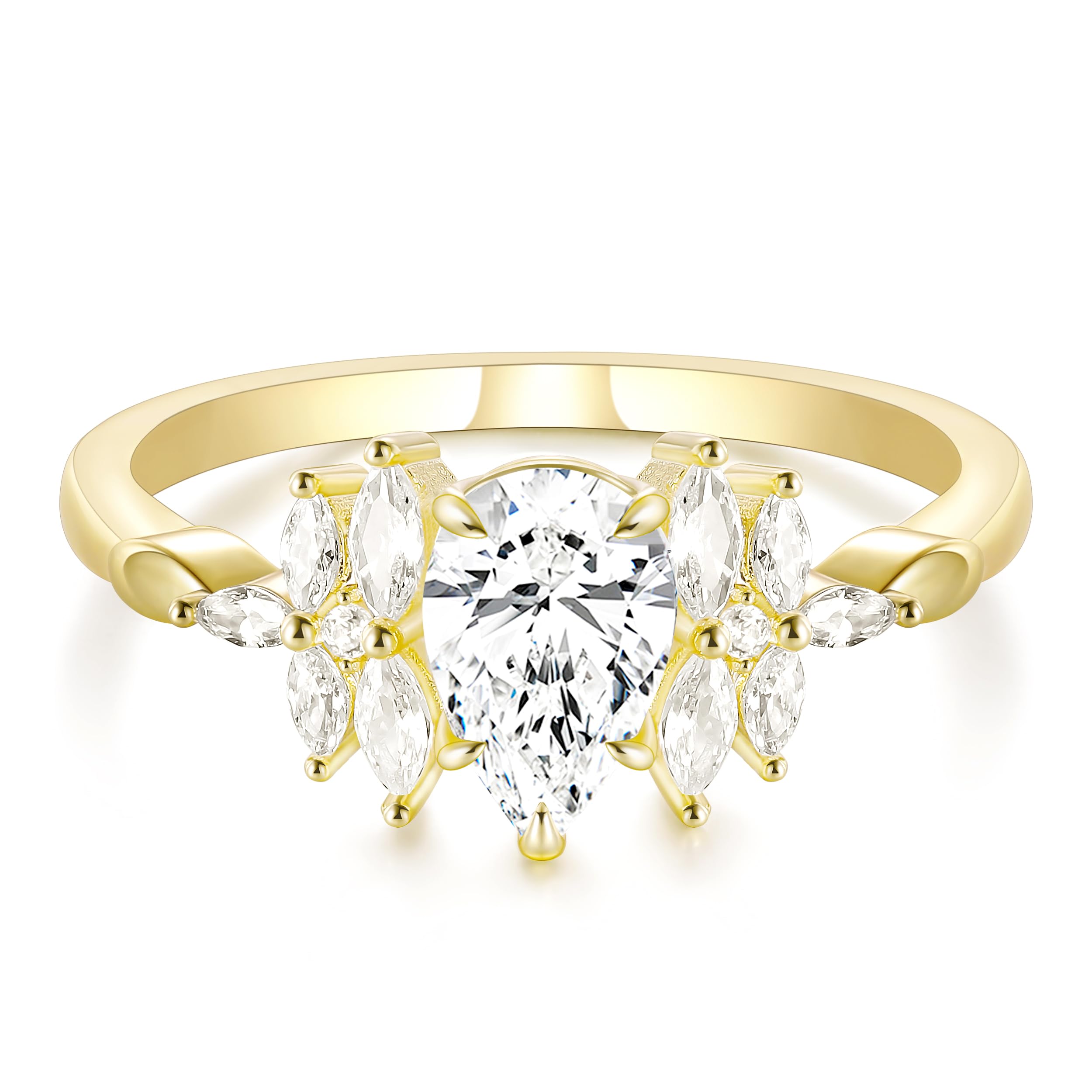 TIGRADE 2mm Engagement Ring for Women 1.5CT Teardrop Cut Cubic Zirconia Wedding Band Pear CZ Promise Anniversary Ring Size 4-11, Size 6.5