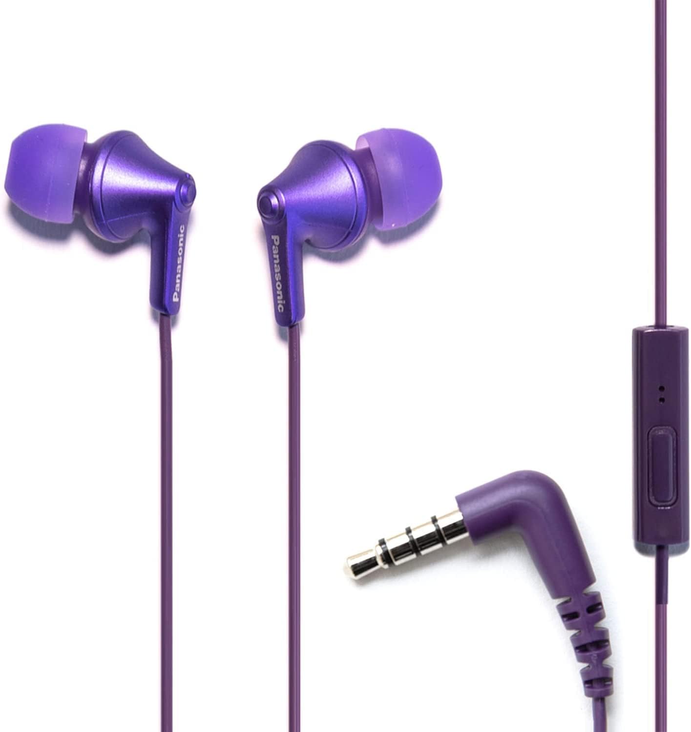 Panasonic ErgoFit Wired Earbuds, In-Ear Headphones with Microphone and Call Controller, Ergonomic Custom-Fit Earpieces (S/M/L), 3.5mm Jack for Phones and Laptops - RP-TCM125-VA (Metallic Purple)