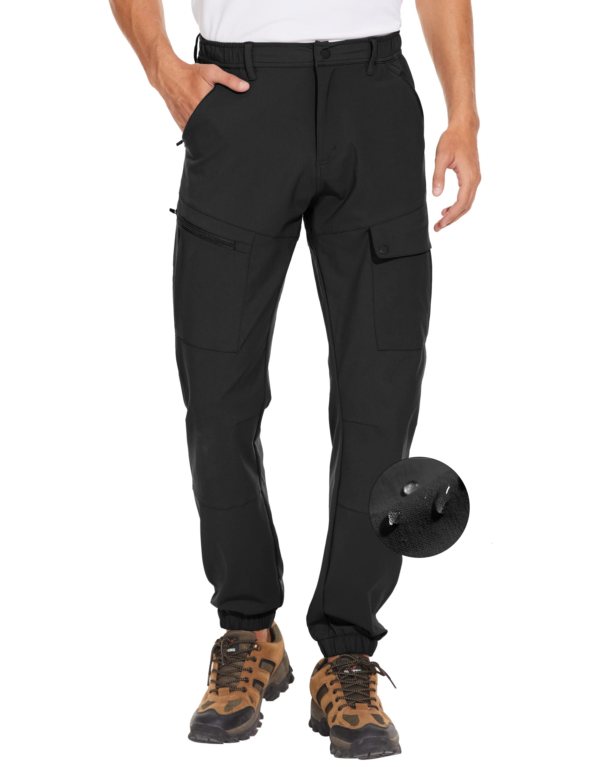 SPECIALMAGIC Men's Cargo Joggers Hiking Pants Slim Fit Waterproof Travel Pants Work Casual Skinny Golf Pant with Pockets Black