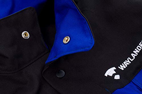 Waylander Flame Resistant FR Cotton Welding Jacket with Snap Button Front and Wrist Closures - Black/Blue (MEDIUM)