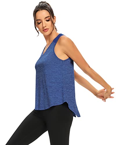 Quccefods Workout Tops for Women Open Back Athletic Yoga Shirts Tie Back Tanks Gym Workout Clothes Royal Blue