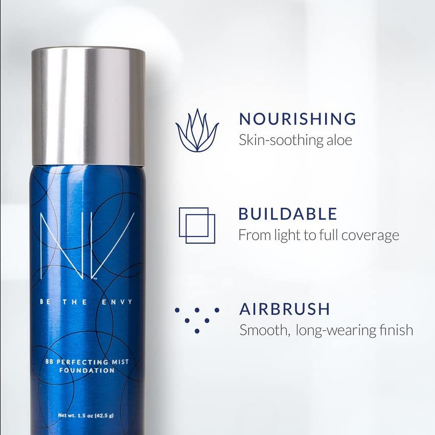 NV BB Perfecting Mist Foundation Buildable Coverage Professional Airbrush Makeup with Plant-based Stem Cell Polypeptides, Vitamins A, D, E and Aloe, 1.5 ounces, Cool Buff
