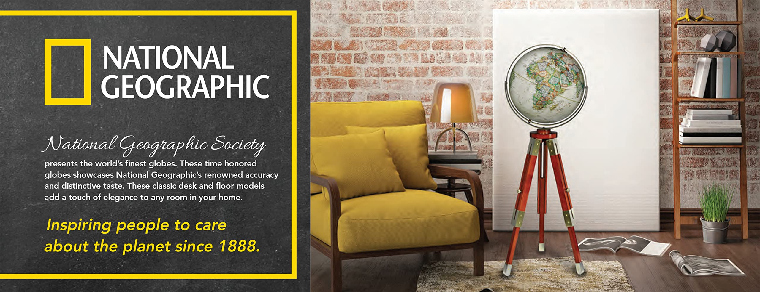 National Geographic Eaton 16" Diameter Floor Globe with Adjustable Legs and Brass Plated Meridian and Fittings