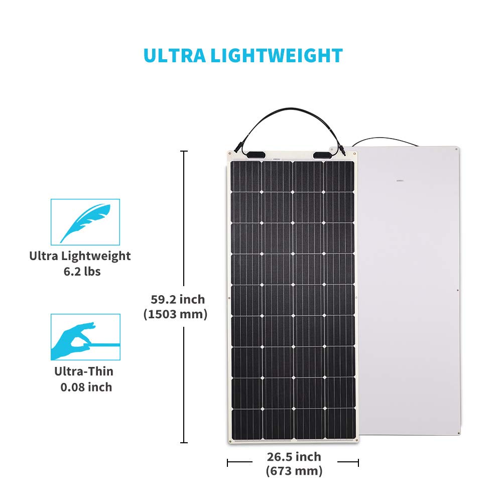 Renogy Flexible Solar Panel 175 Watt 12 Volt Monocrystalline Semi-Flexible Bendable Mono Off-Grid Charger for Marine RV Cabin Van Car Uneven Surfaces