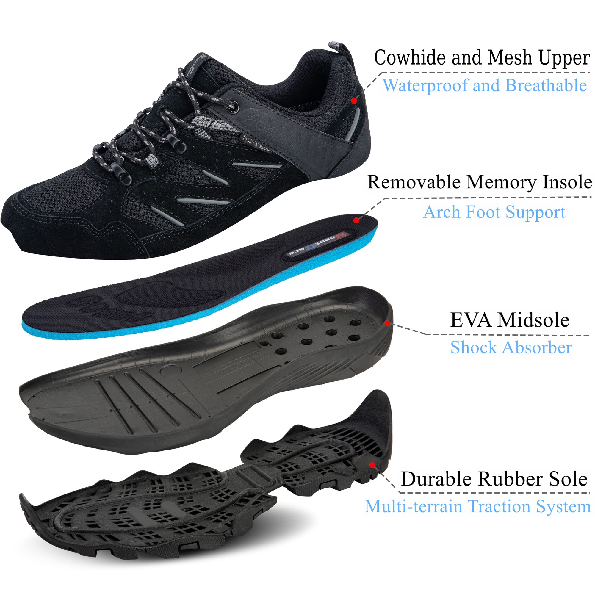 SILENTCARE Men's Waterproof Hiking Shoes Non-Slip Comfortable Outdoor Walking Hike Footwear(Medium, Black Grey,Numeric_10)