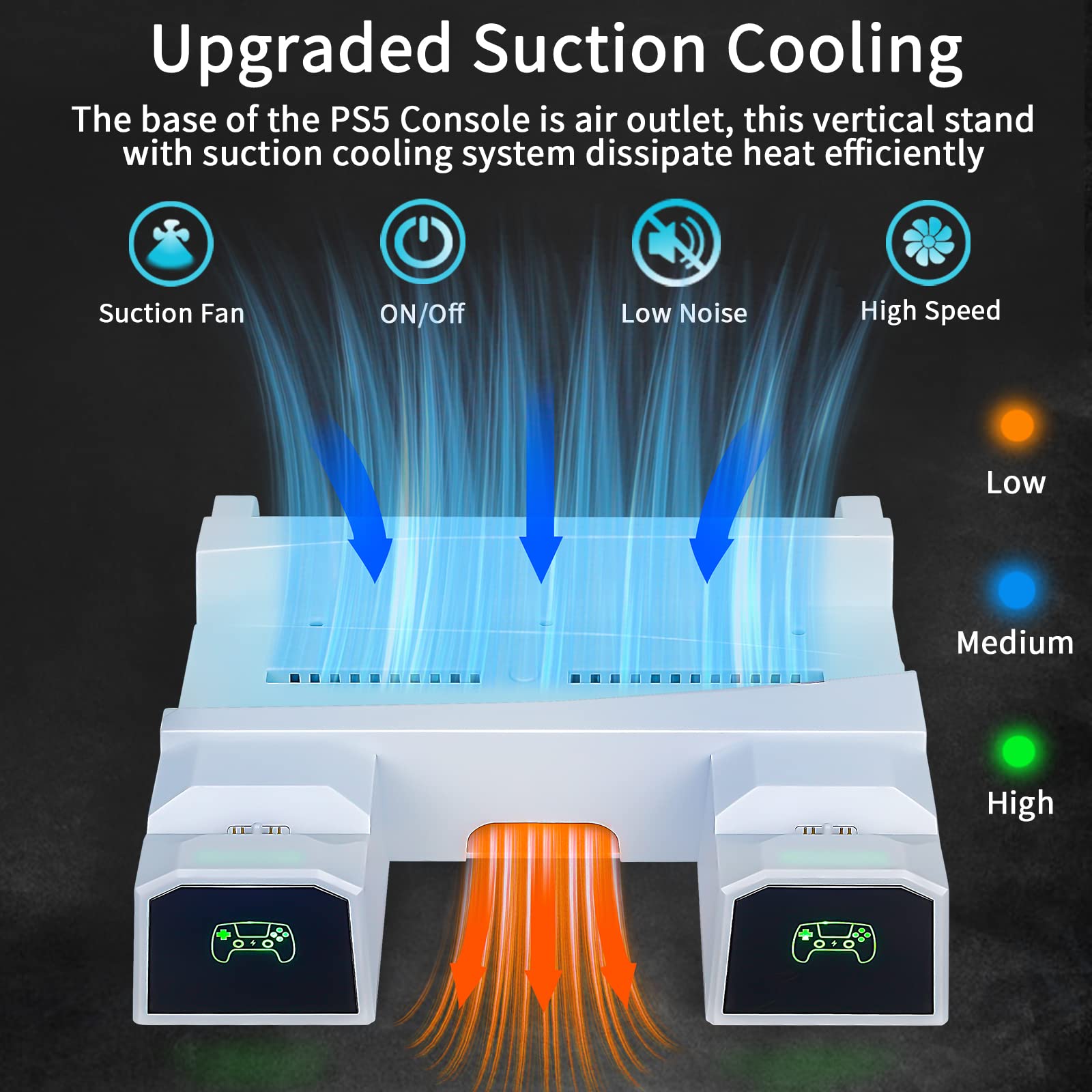 PS5 Cooling Station with Controller Charger for Disc & Digital Version, Playstation 5 Vertical Cooling Stand with Cooler Fan, PS5 Charging Station, Playstation 5 Cooling Station with 12 Game Slots
