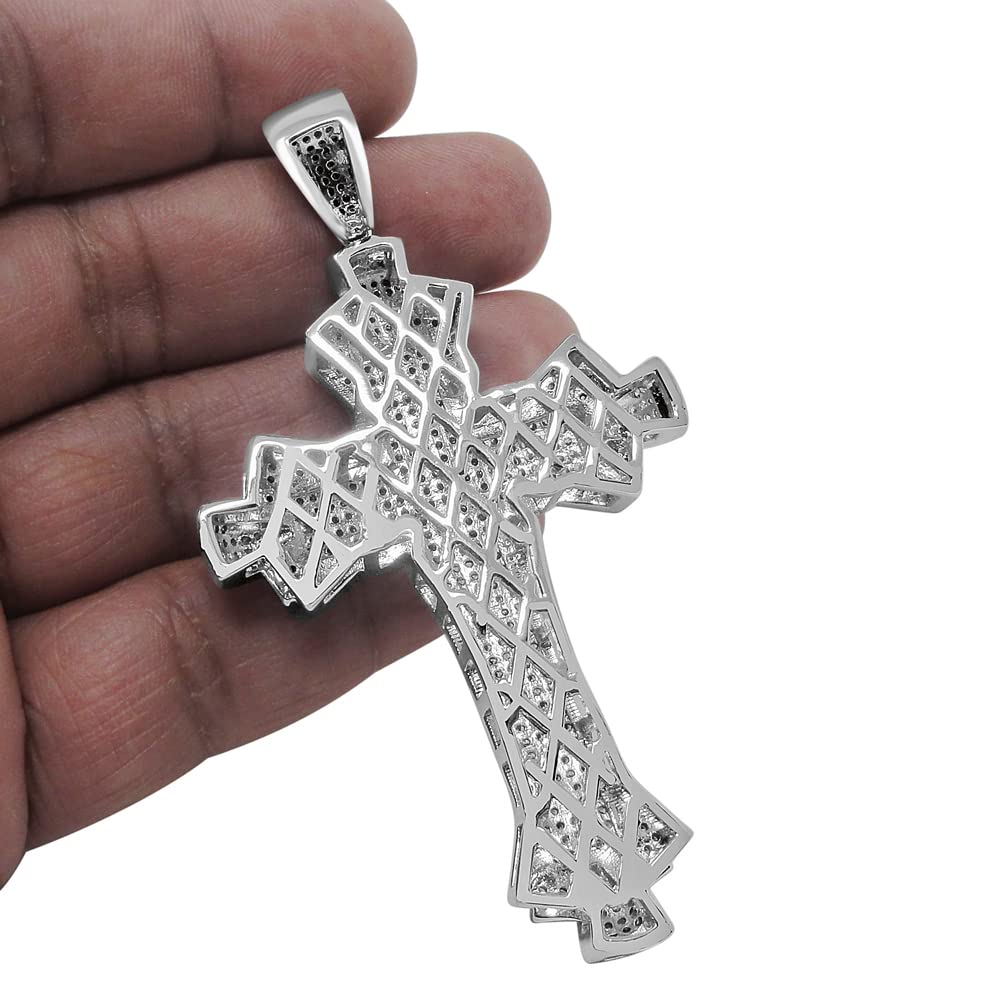 USDIAMONDKING 28+ Grams Big 3.5'' 14K White Gold Finish 3.75 Cwt. Simulated Diamond Jesus Christ Cross Custom Designer Unisex Charm Religious Pendant