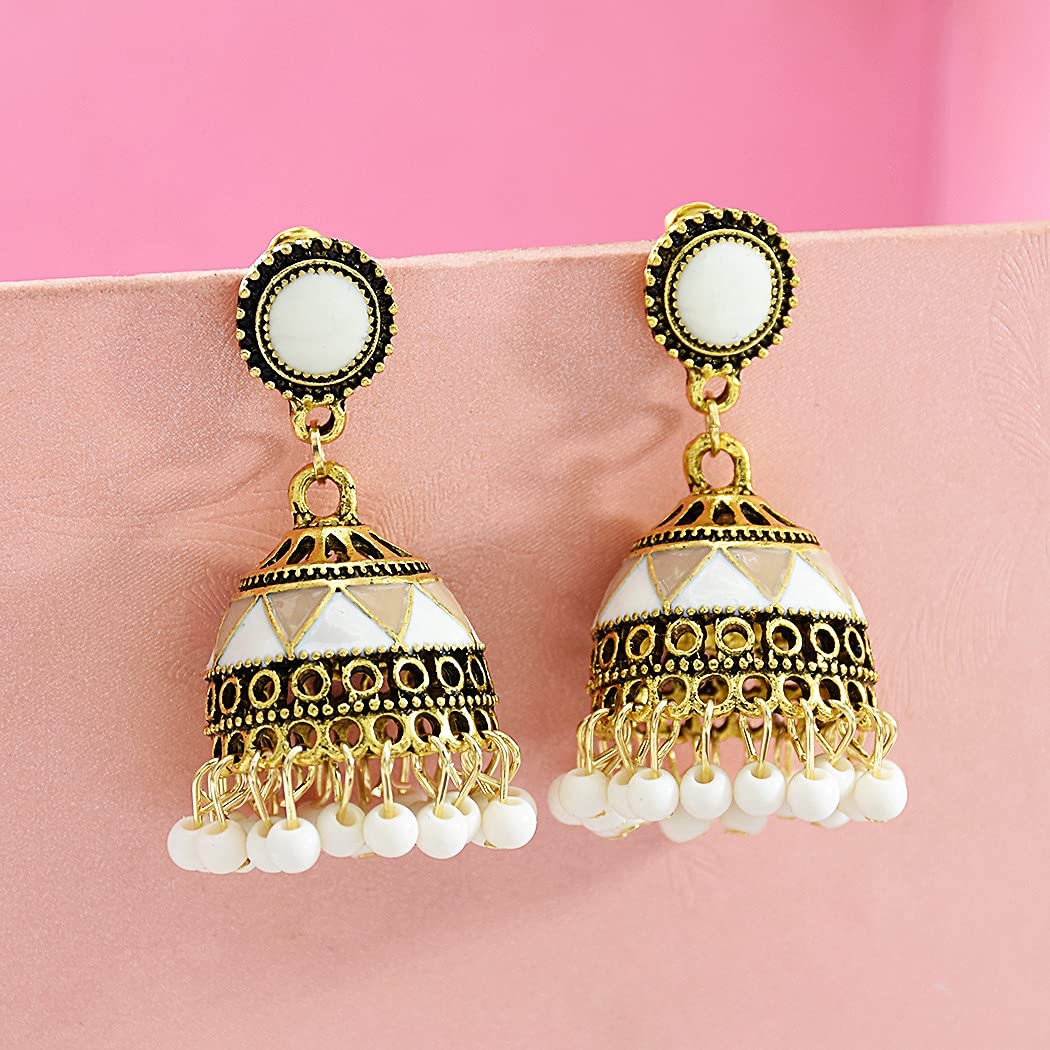 NSLS Gypsy Indian Bell Dangle Earrings Set Retro 4pair/set Round Bell Tassel Hollow Jhumka Earrings for Women(Red)