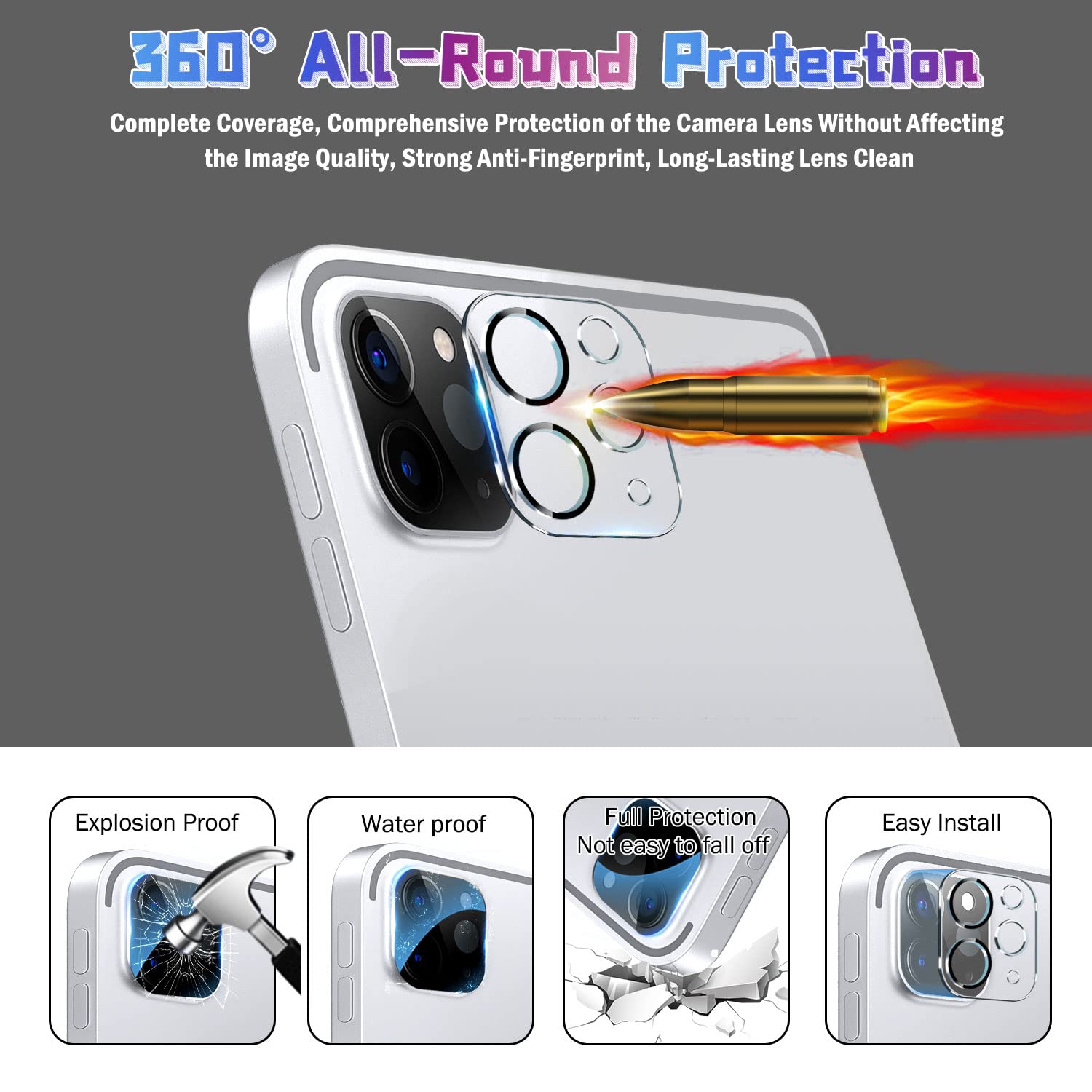 QHOHQ [2+2 Pack Tempered Glass Screen Protector for iPad Pro 11 2022/2021/2020 (4th/3rd/2nd Generation) with Camera Lens Protector, Ultra HD, Anti-Scratch, Designed for Face ID&Apple Pencil