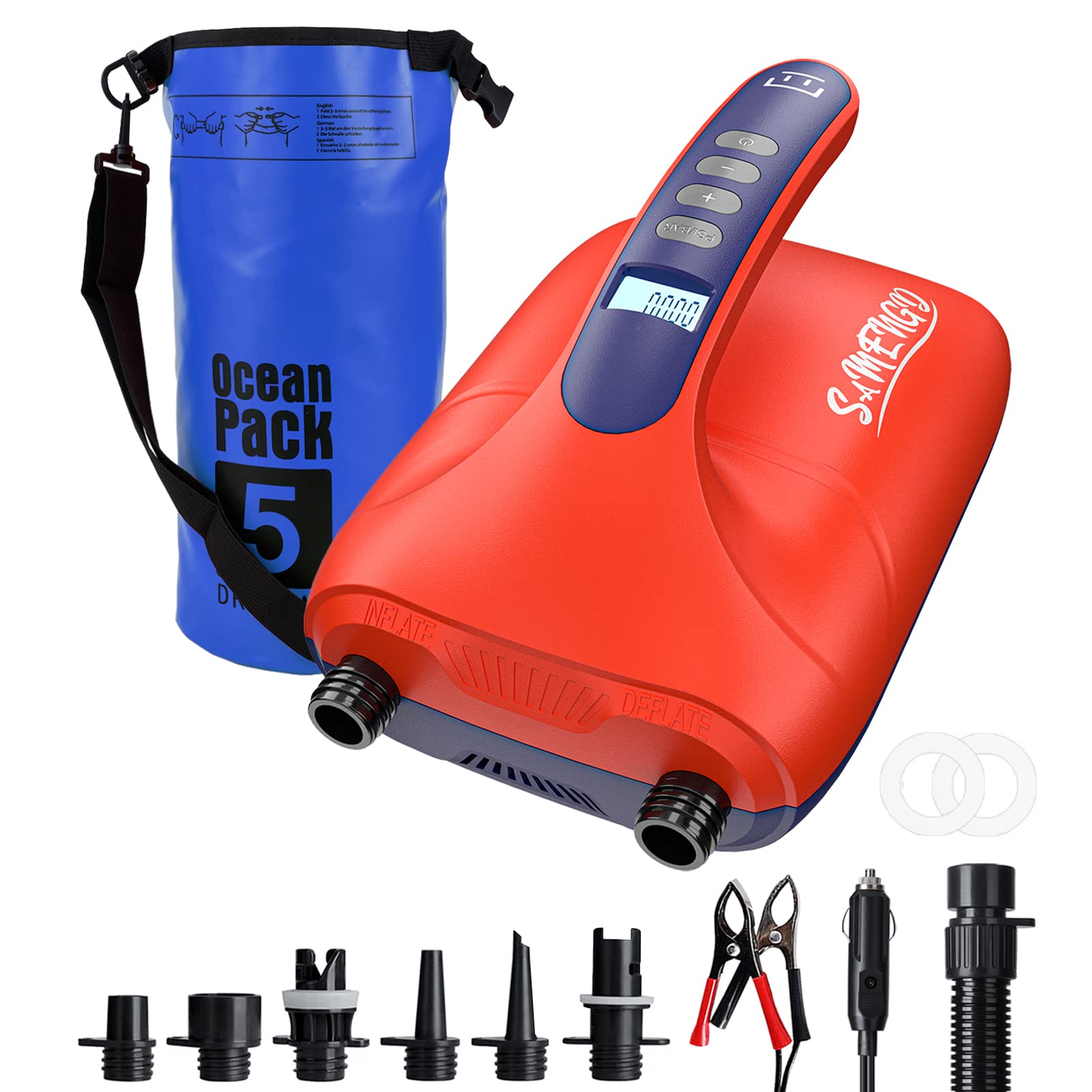 Rechargeable Electric SUP Paddle Board Pump - 16PSI Rechargeable SUP Pump 12V Stand Up Paddle Board Electric Pump Inflator/Deflator - Portable Air Compressor for SUP, Boat, Pool Inflatables