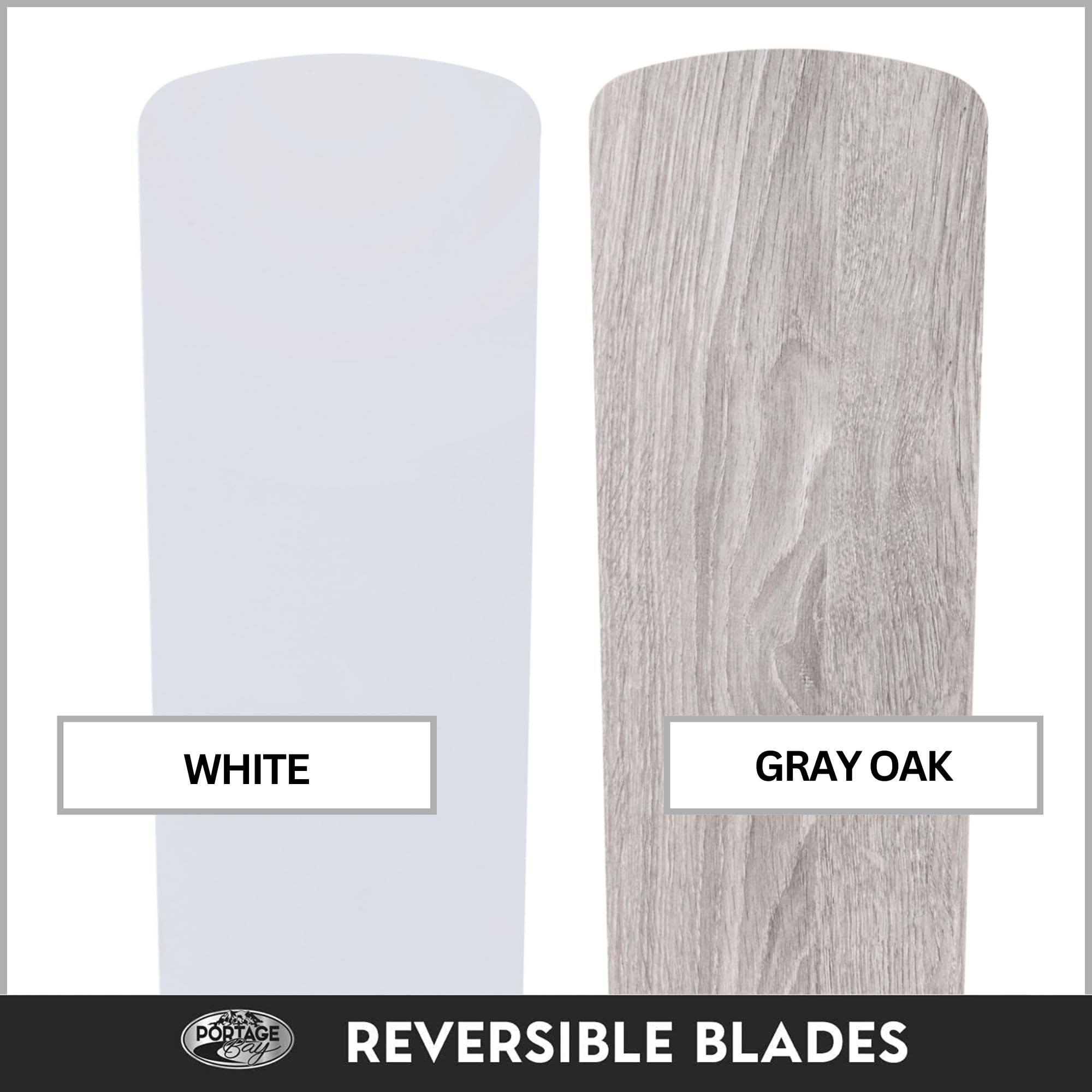 Portage Bay Ceiling 52" Renton White Indoor Fan with Clear 3 Light LED Multi Arm E26/B11 Bulb and Pull-Chains, Traditional Style, 5 Reversible Gray Oak Blades, 51441, 52 Inch