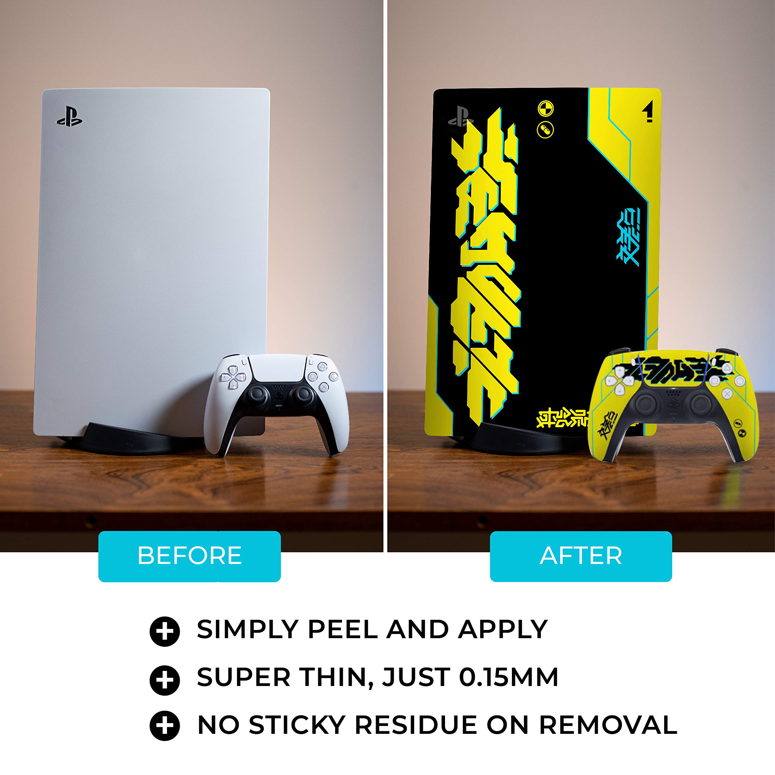 Ps5 Skin Yellow Cyber Protective wrap Cover Vinyl Sticker Decals for Sony Playstation 5 Disk Version Console and Two Dual Sense 5 Sticker ps5 Console and Controller