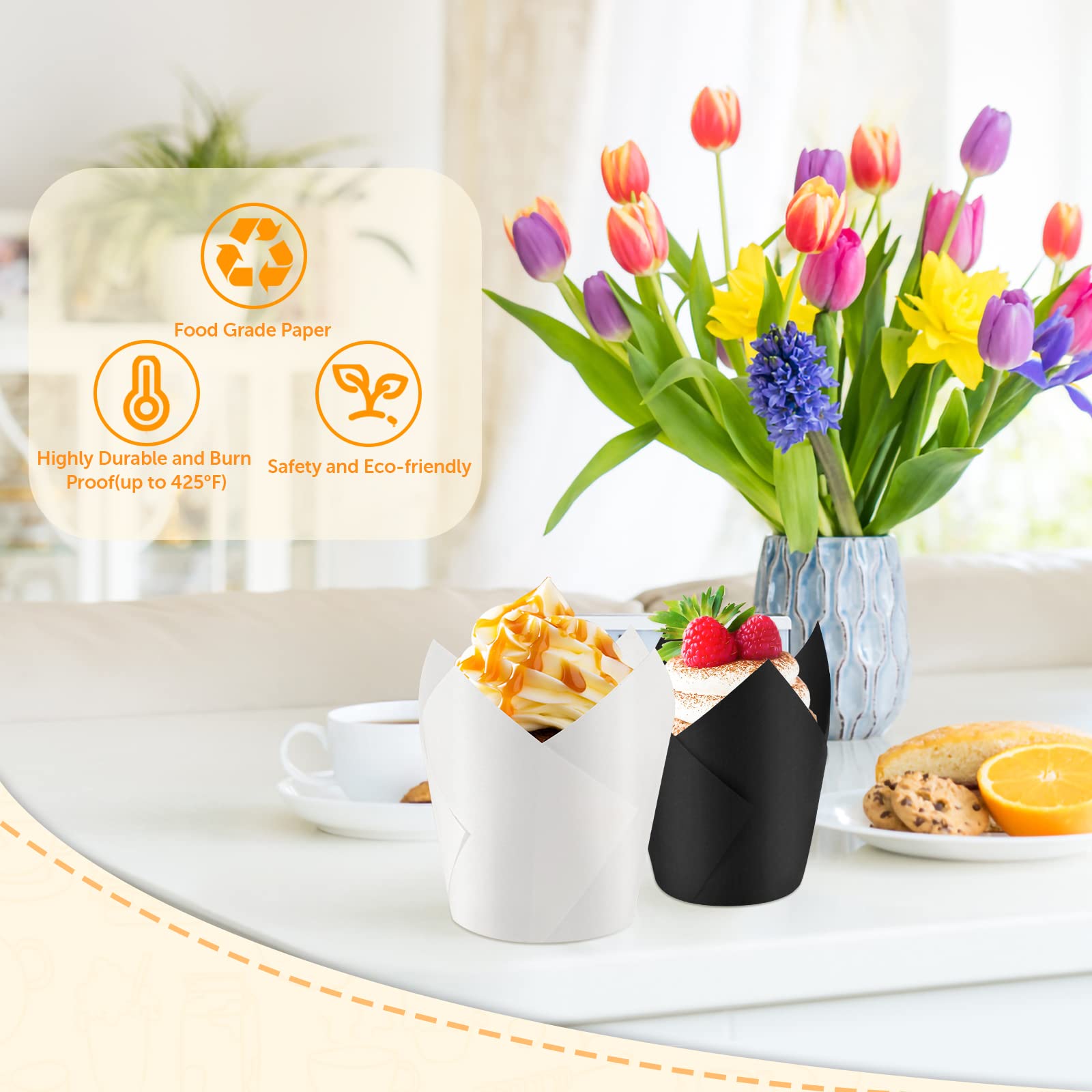 Tulip Cupcake Liners 100-Count Baking Cups Standard Tulip Muffin Cupcake Natural Cupcake Paper Liners for Wedding Birthday Christmas Party Baby Shower Anniversaries All Festivals