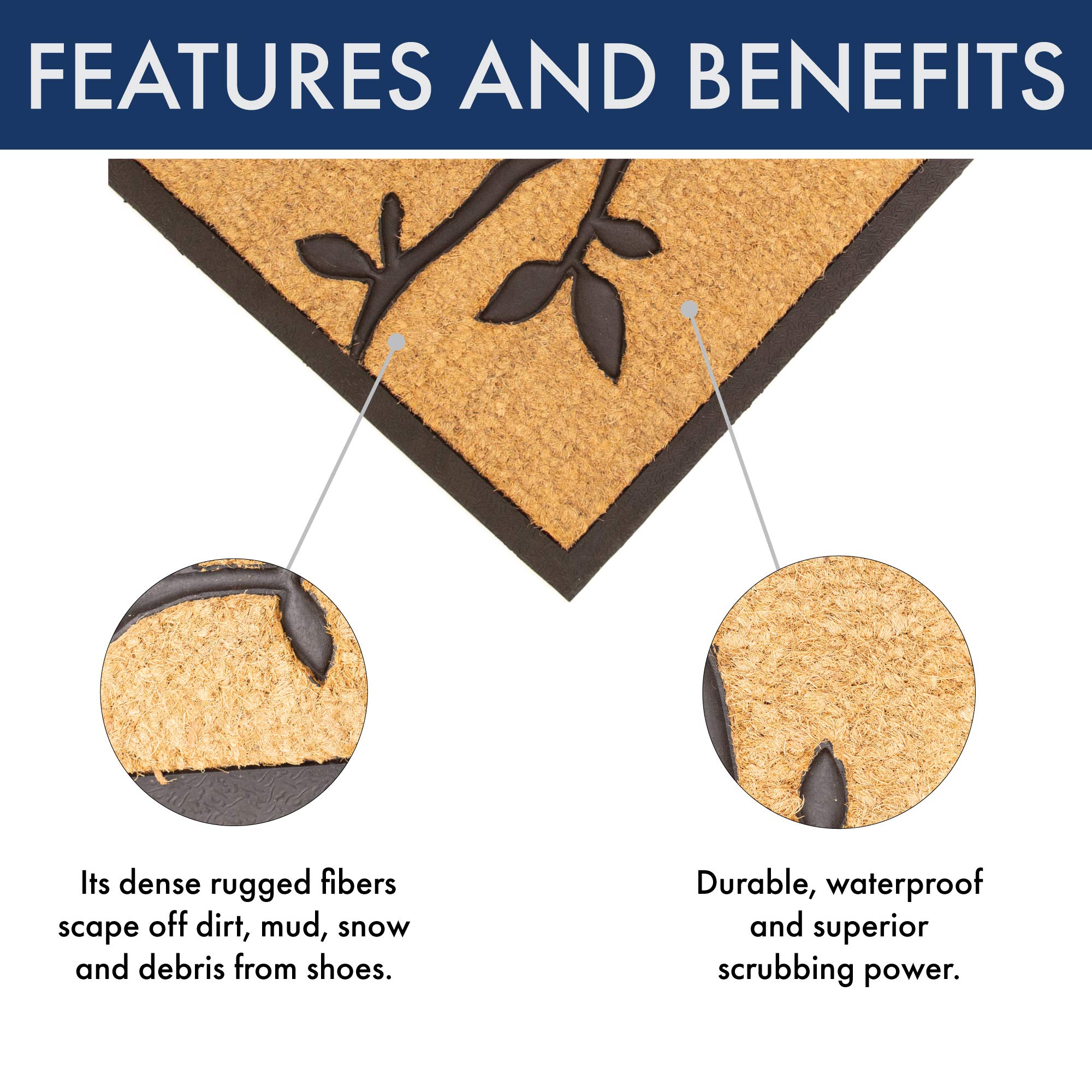 NoTrax, Bird on Branch, Rubber-Backed Natural Coir Doormat, Entry Mat for Indoor or Outdoor Use, 18"x30", C04 (C04S1830BC)