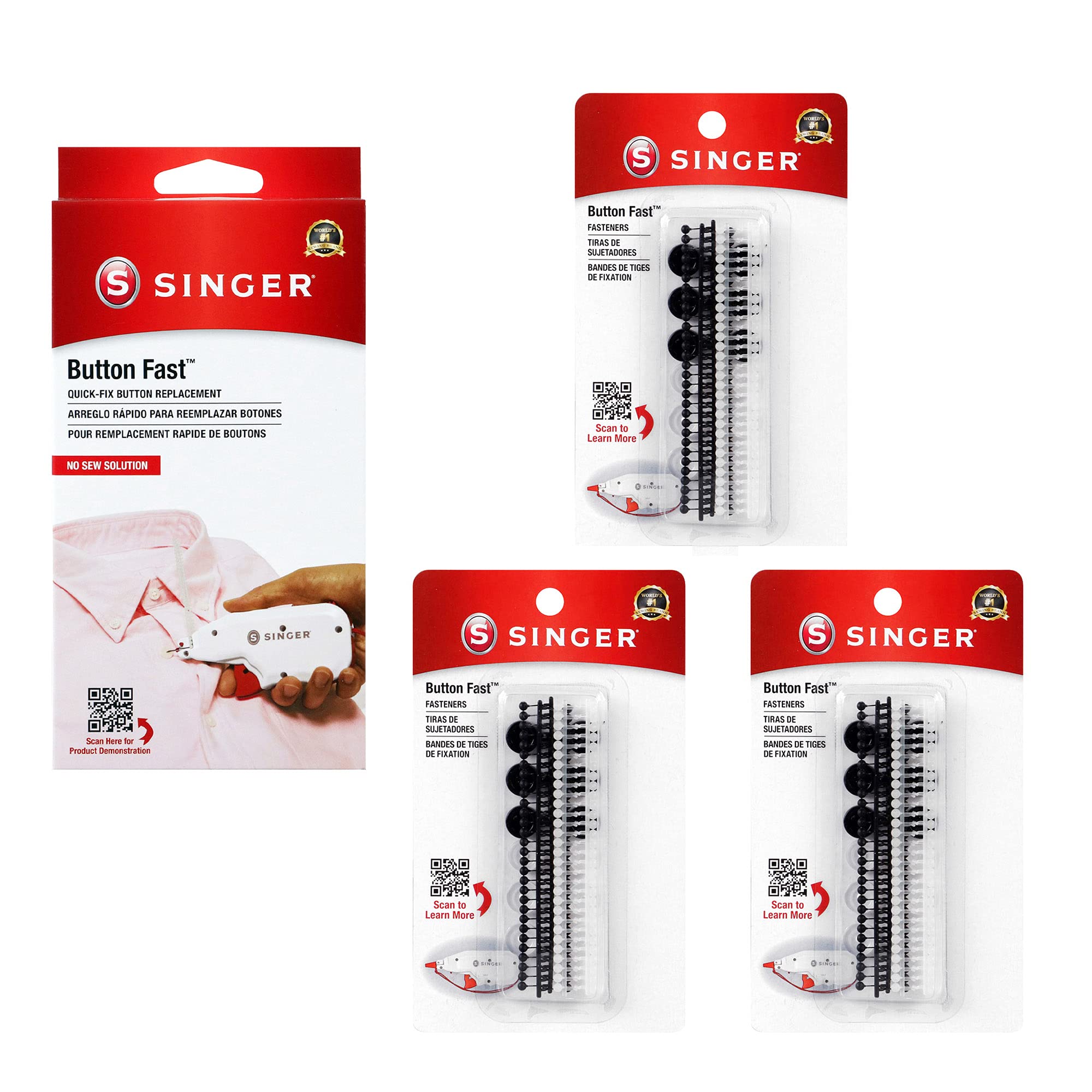 SINGER Button Fast™ Replacement Fasteners and Buttons Bundle - Quick Fix Temporary Solution for Missing Buttons and Clothing Repairs