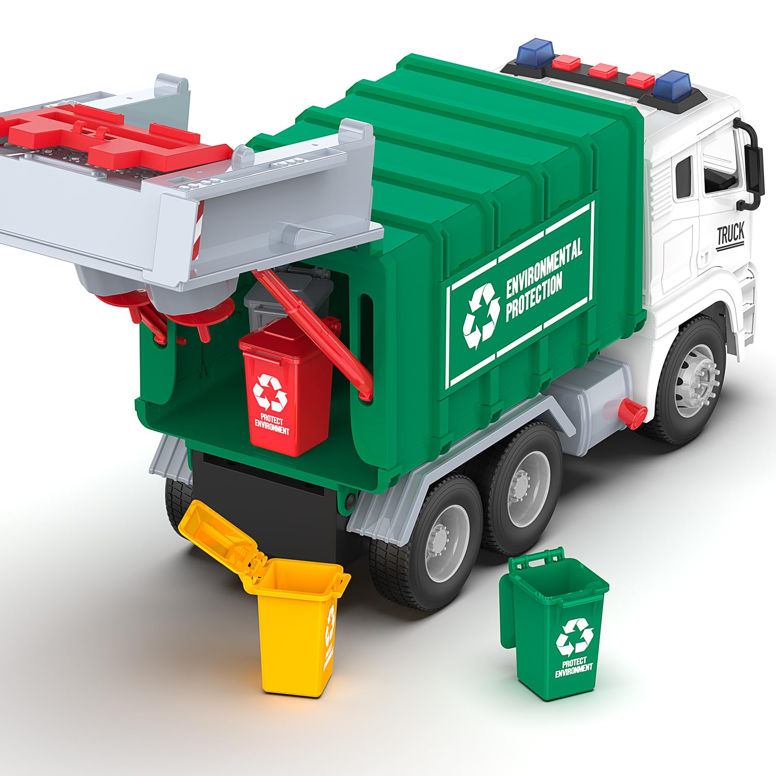 Moritakk 15.5" Large Garbage Truck Toys for 3 4 5 6 7 8 Year Old Boys,Back Dump Garbage Recycling Garbage Truck Toy with 4 Rear Loader Trash Cans,Christmas Birthday Sound Gift for Kids 3+