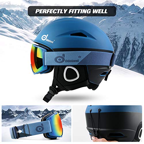 Odoland Ski Helmet with Ski Goggles, Multi-Options Snowboard Helmet and Goggles Set for Men Women and Youth, Blue, M