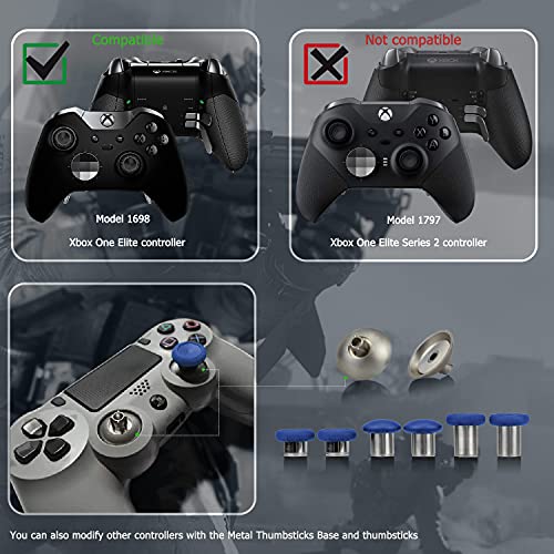 Quartet trade Elite Kit for Xbox One Elite Controller Accessory (6 Different Metal Analog Sticks - 4 Paddles - 2 D-Pads - and 2 Magnetic Base Xbox One Elite Controller Replacement(Blue)