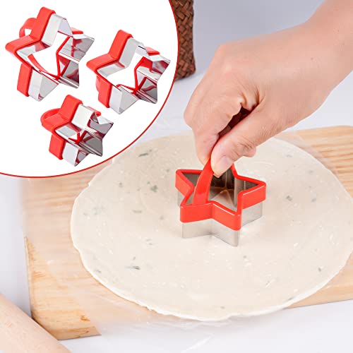 Tugaizi 3 Pack 4th of July Star Cookie Cutters Set with Handle Stainless Steel Biscuit Cutter Mini Mold for Pressing Cookie, Sandwich, Bread Independence Day