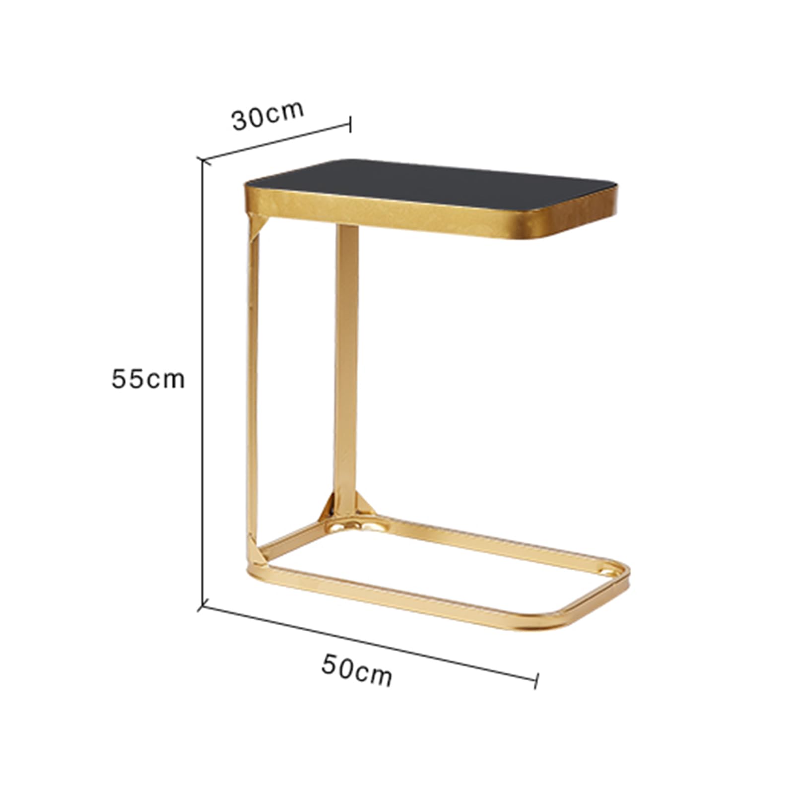 Middai End Table C-Shaped, Living Room Narrow Side Tables 20D X 12W X 22" H, Black Tempered Glass Top, Bedside Snack Table(Size:50 * 30 * 55CM,Color:Black)