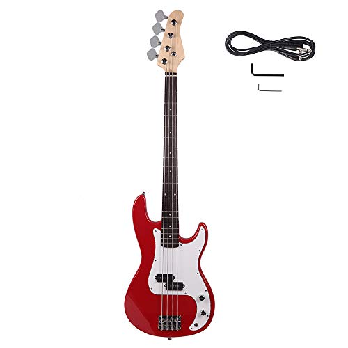 Vasitelan Electric Bass Guitar Full Size 4 String 46 Inch Bass (Red)