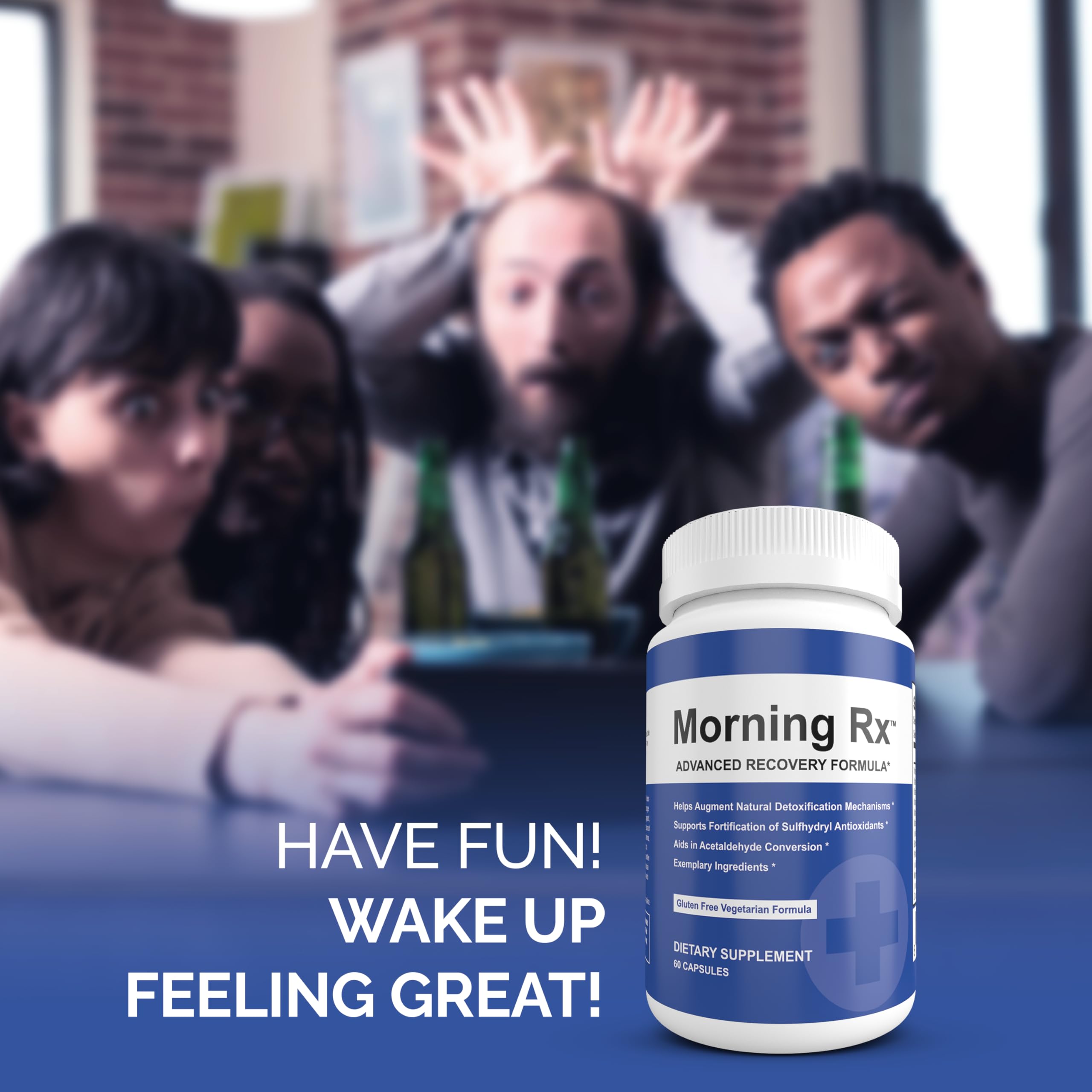 Morning RX - Post Party Pills for Better Mornings 60 Caps, Dehydration Supplement - Vitamins, Electrolytes, Magnesium, Potassium, Zinc - No Gluten, Caffeine or Hocus Pocus - Why Suffer After Drinking?