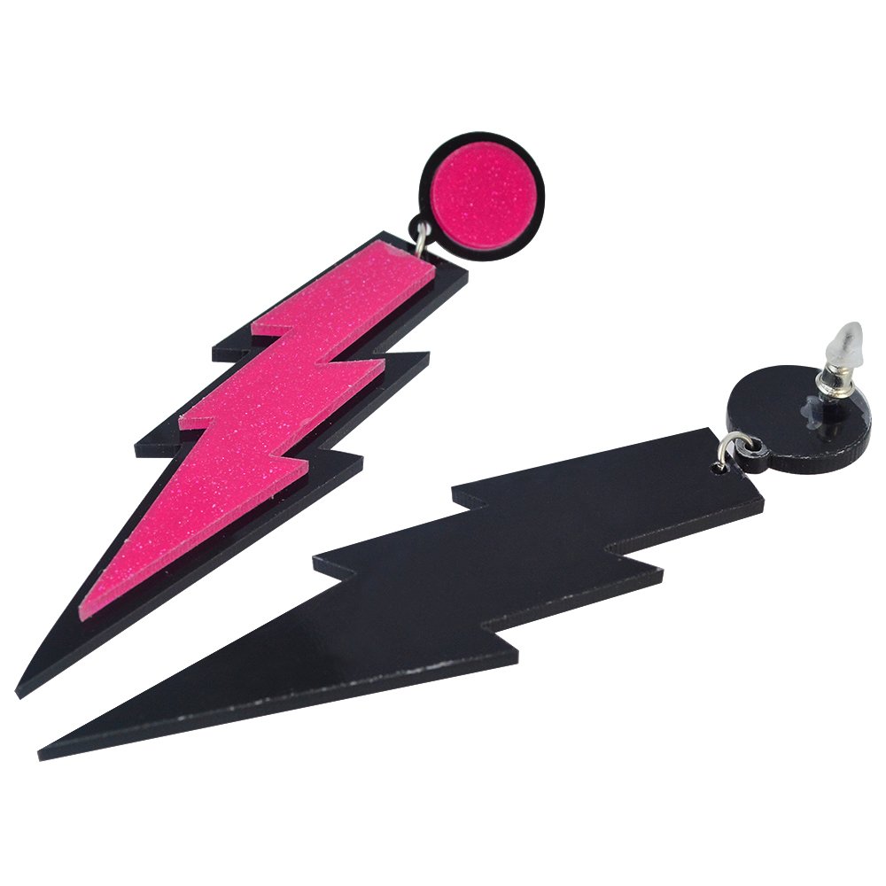 Miayon Women 80s 90s Earrings Retro Delicate Neon Earrings Lightning Drop Hook Earrings for Women (Rose red)