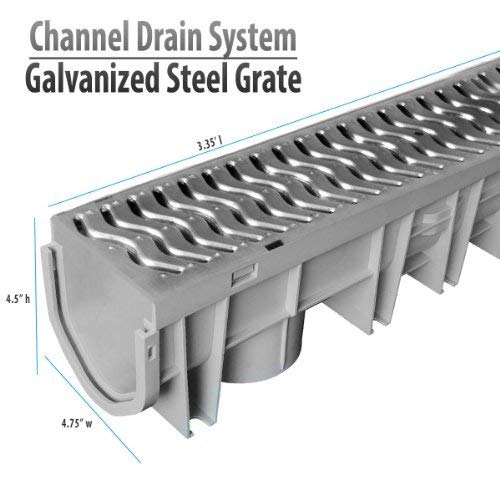 Source 1 Drainage Trench & Driveway Channel Drain with Galvanized Steel Grate - 3 Pack