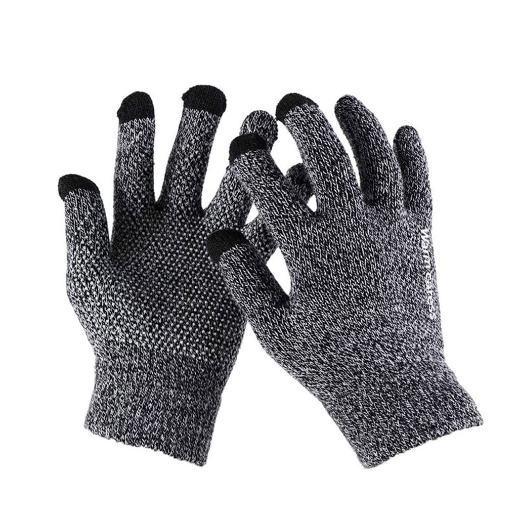 TJLSS Winter Men Women Touch Screen Thicken Gloves Warm Stretch Wool Knitted Full Finger Classic Mittens Non-Slip (Color : B, Size : One Size)