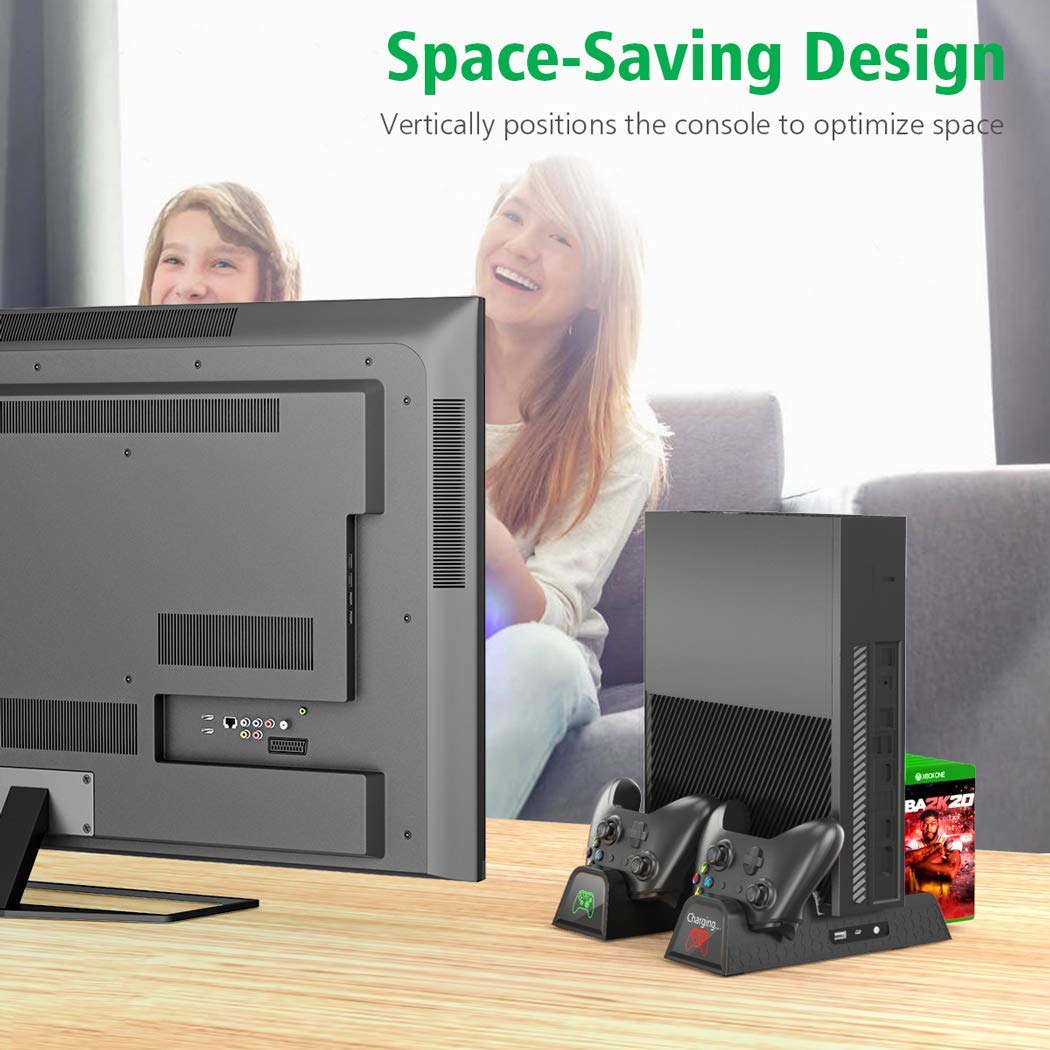 OIVO Vertical Cooling Stand Compatible with Xbox ONE X/ONE S/Regular ONE, Cooler Cooling Fan with 2PACK 600mAh Batteries,Games Storage, Dual Controller Charging Docking Station for Xbox ONE/S/X