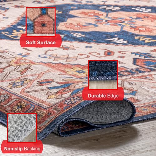 nuLOOM Carolyn Machine Washable Tribal Motif Ultra Thin Runner Rug, 2' 6" x 8', Rust