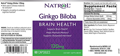 Natrol Ginkgo Biloba 120mg Capsules, 60 Count