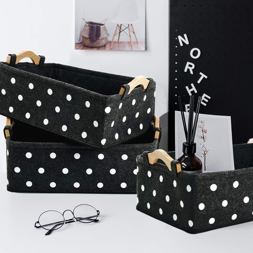 Oubra Small Gift Baskets Empty Decorative Toy Basket Long Narrow Bin Storage Container for Books CDs DVD Makeups Towel Closet Organizer Baskets
