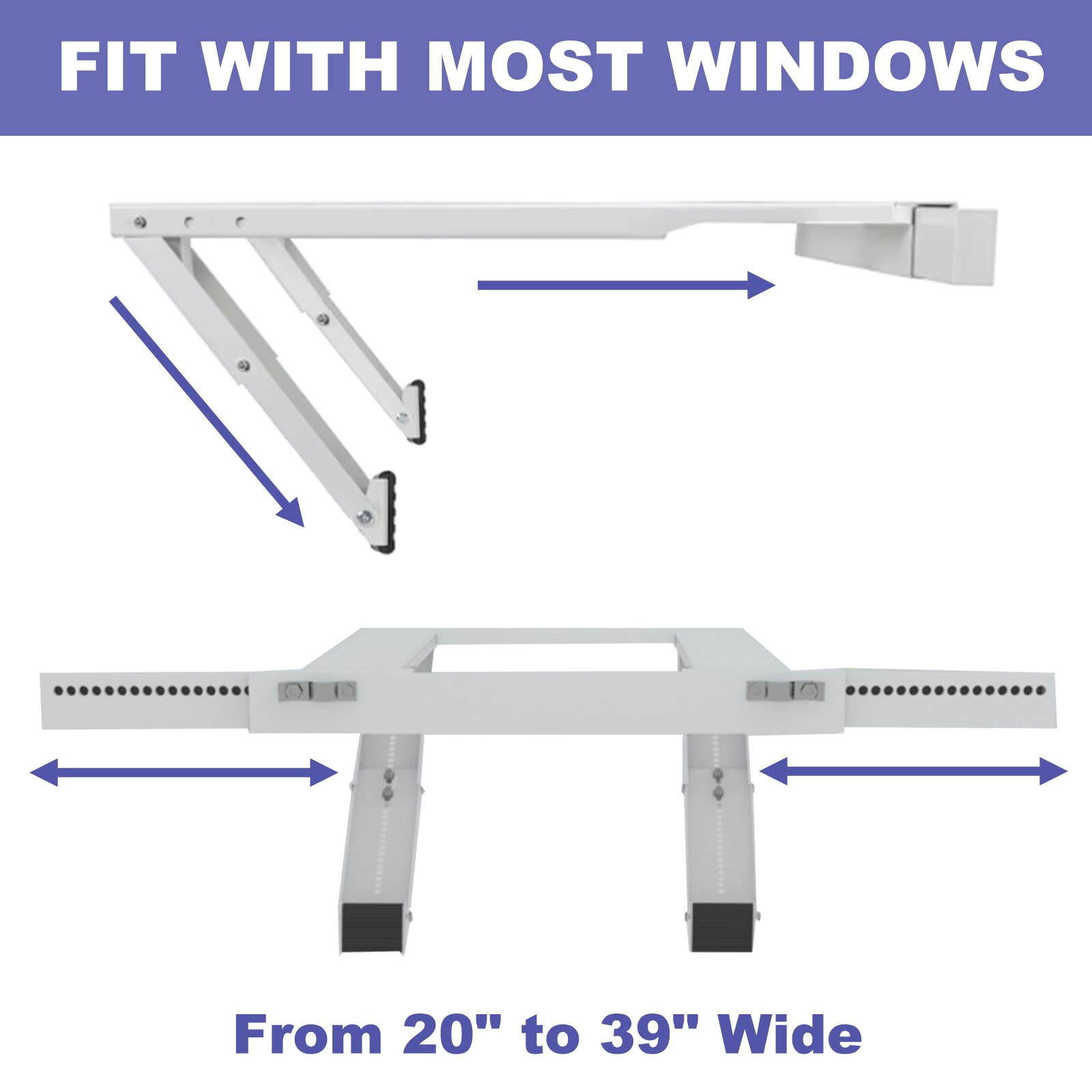 Window Air Conditioner Support Bracket No Drilling, Extra Large Heavy Duty Universal AC Window Bracket No Drill Easy Assembly, Hold Up to 220 lbs, Fits Single Or Double Hung Windows