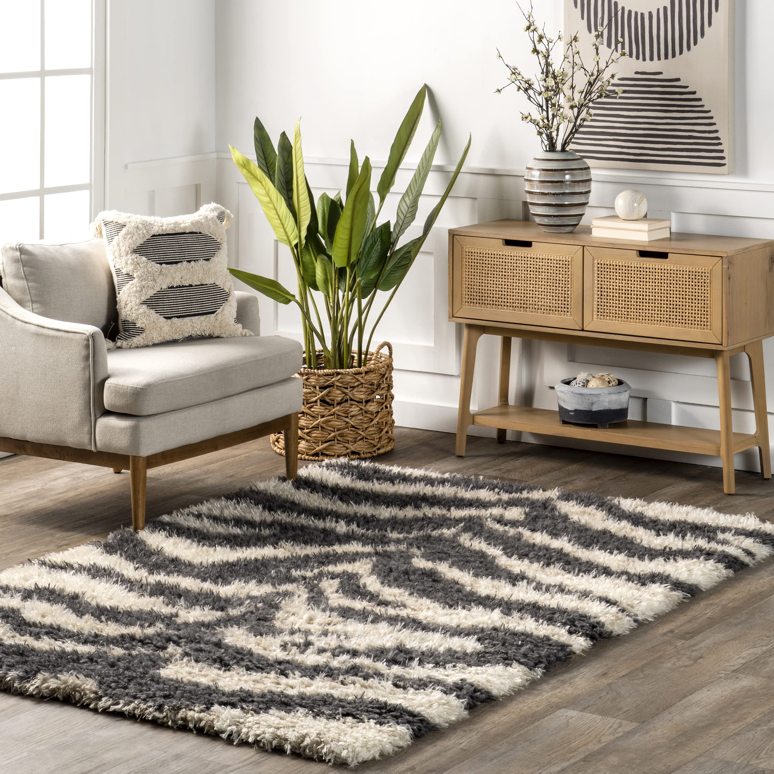 nuLOOM Jolicia Zebra Transitional Shag Area Rug, 8x10, Ivory