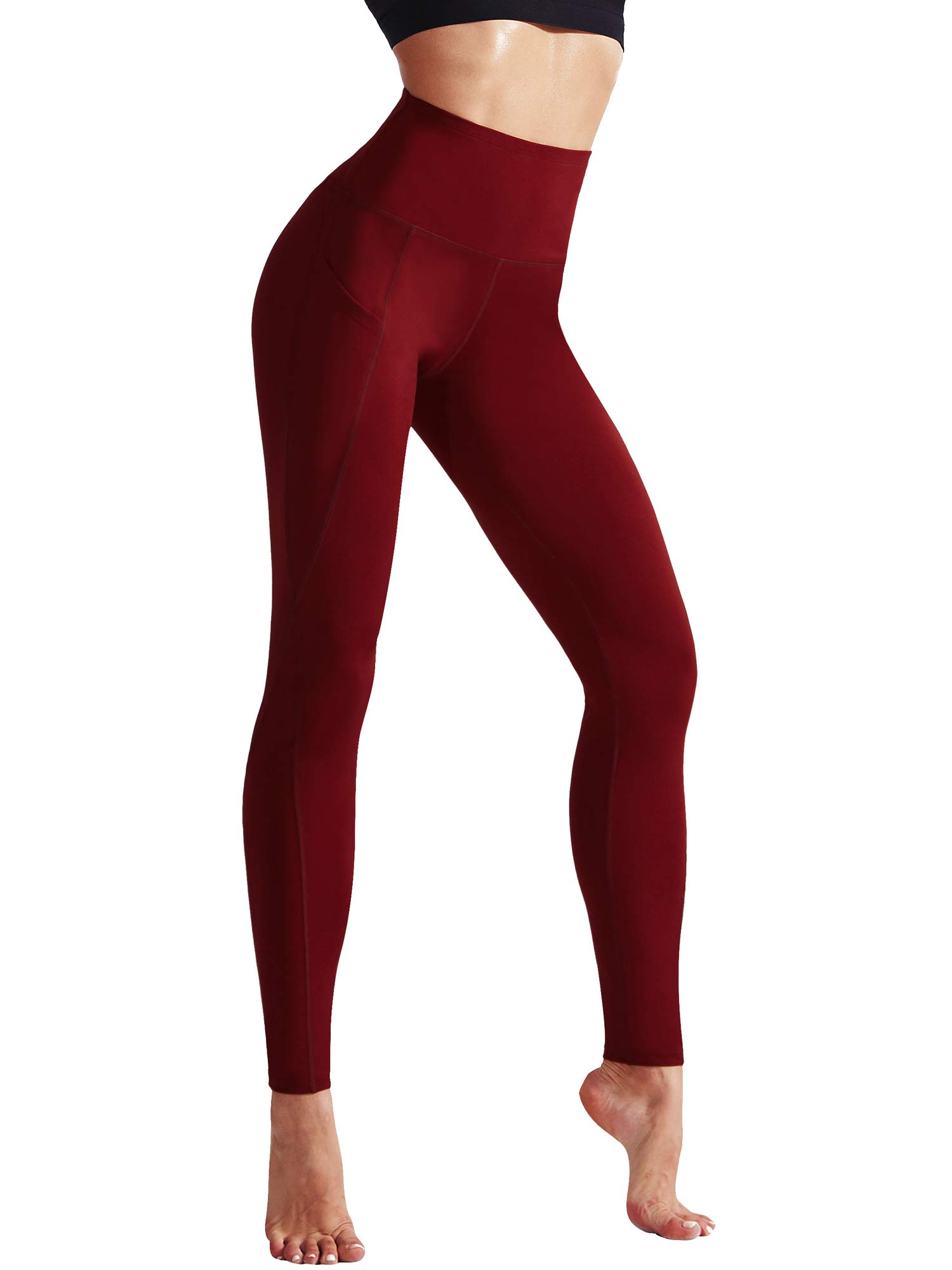 NELEUS 2 Pack Tummy Control High Waist Running Workout Leggings,9017,Red,Rose Red,US L,EU XL