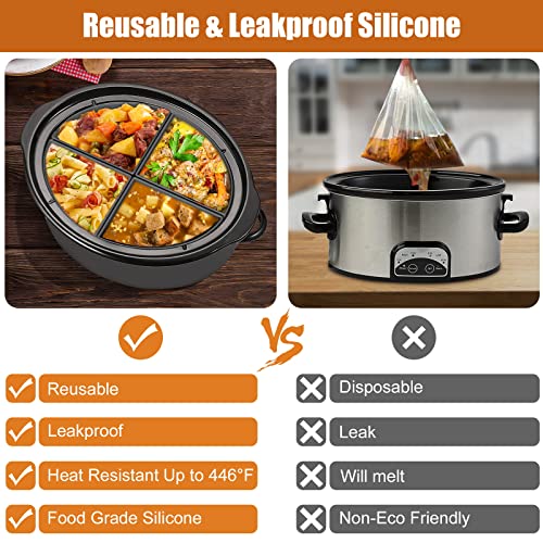 Slow Cooker Liners, Silicone Slow Cooker Divider Insert Fit 6QT Slow Cooker, Reusable & Leakproof, Easy Clean & Dishwasher Safe,BPA Free (4 Count, Grey)