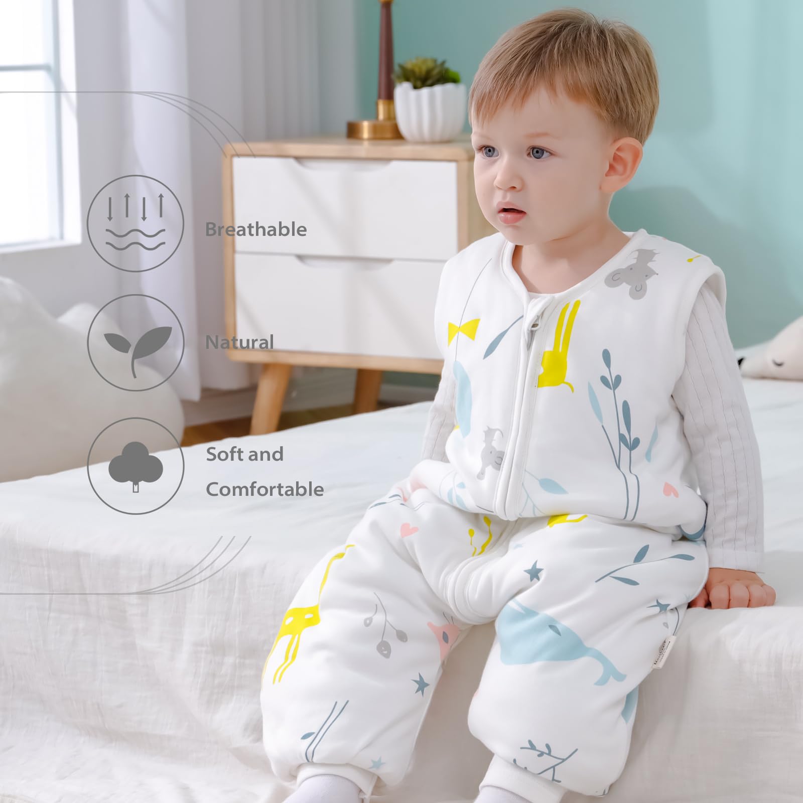Mosebears Baby Sleep Sack with Feet,Baby Winter Sleep Sack for Toddler Thicken 2.5 TOG (18-36 Months, Baby height 34-38 inches)