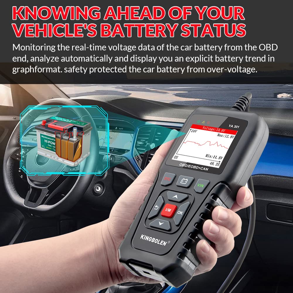 OBD2 Scanner,Car Code Reader Check Engine Light Auto OBD-II CAN Diagnostic Scan Tool with Live Data,10 OBDII Test Modes, Lifetime Free Upgrade (YA-301). Black