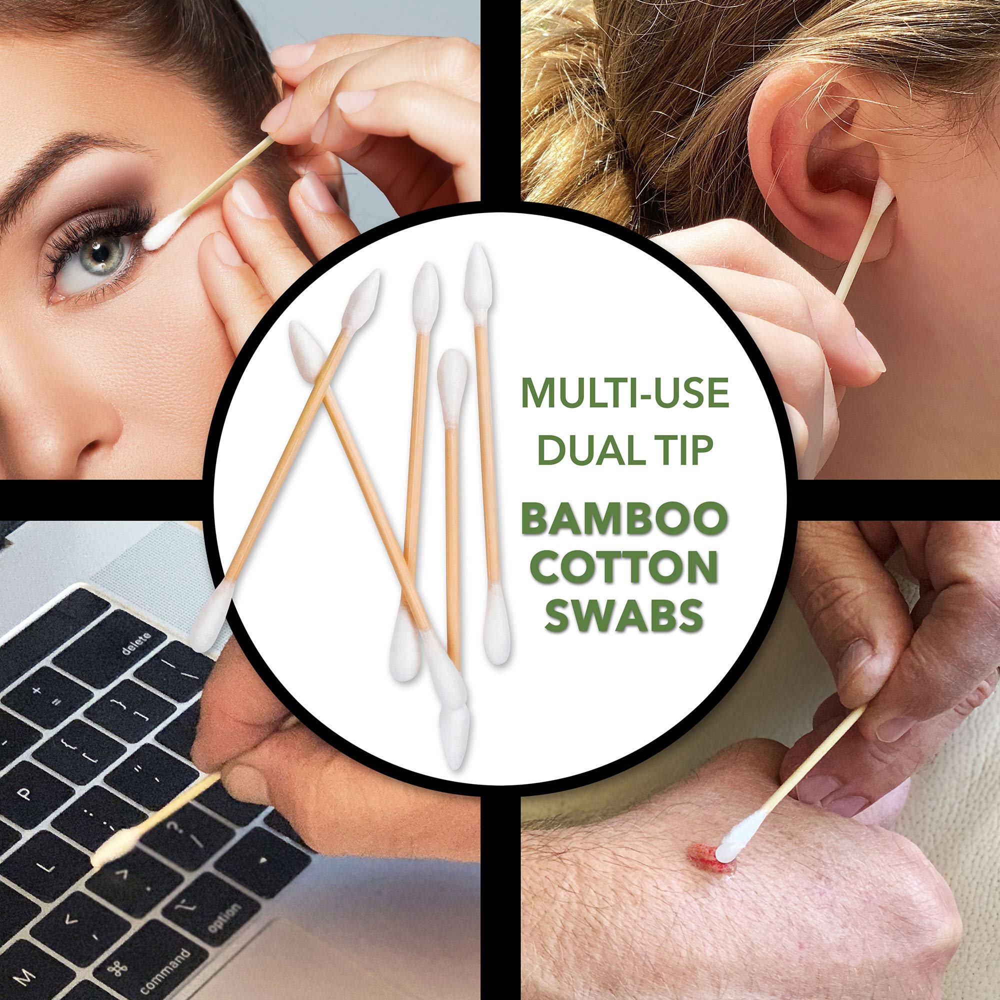 QMADIX ECO FRIENDLY COTTON SWABS 12-PACK 2400PCS Double-sided Swabs with Pointed and Rounded Ends for Perfect Blending, Effective Cleaning and Precise Touch-ups