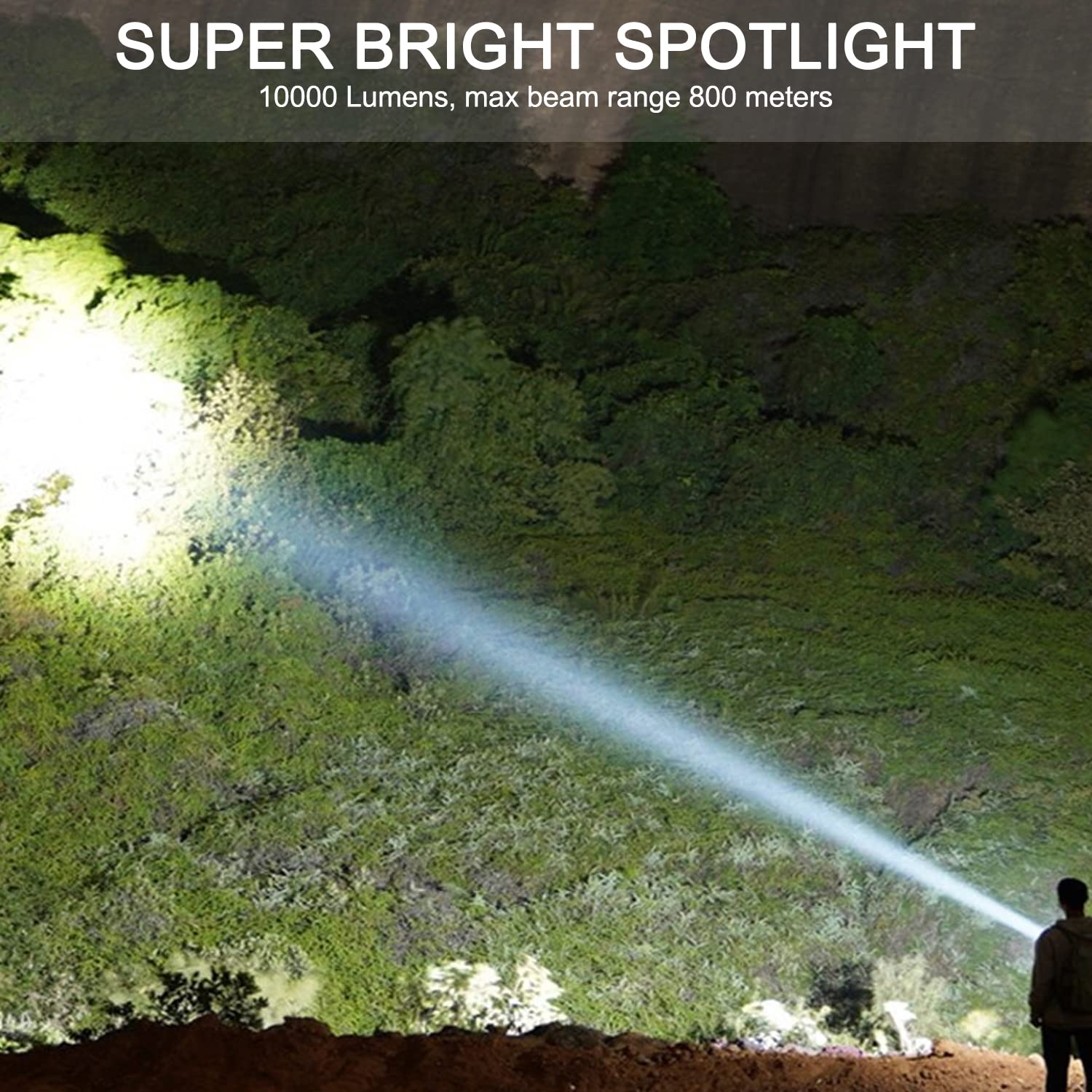 Rechargeable Spotlight, 10000 Lumens Led Spot Lights, Super Bright Handheld Flashlight with 10000mAh Power Bank&Warning Lamp, IP65 Waterproof Outdoor Searchlight Camping Hunting