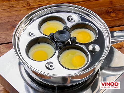 Vinod Non Stick Egg Poacher Pan β Skillet, Glass Lid, Removable Cup Tray - 4 Large Cups - Stainless Steel Poached Egg Cooker β Food Grade Egg Poaching β Heat Friendly Handle - Free Silicon Spatula