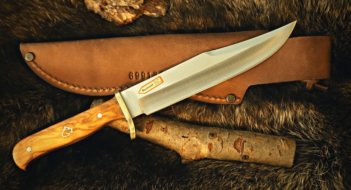 SGB Puma Bowie Olive Wood Hunting Knife with Leather Sheath
