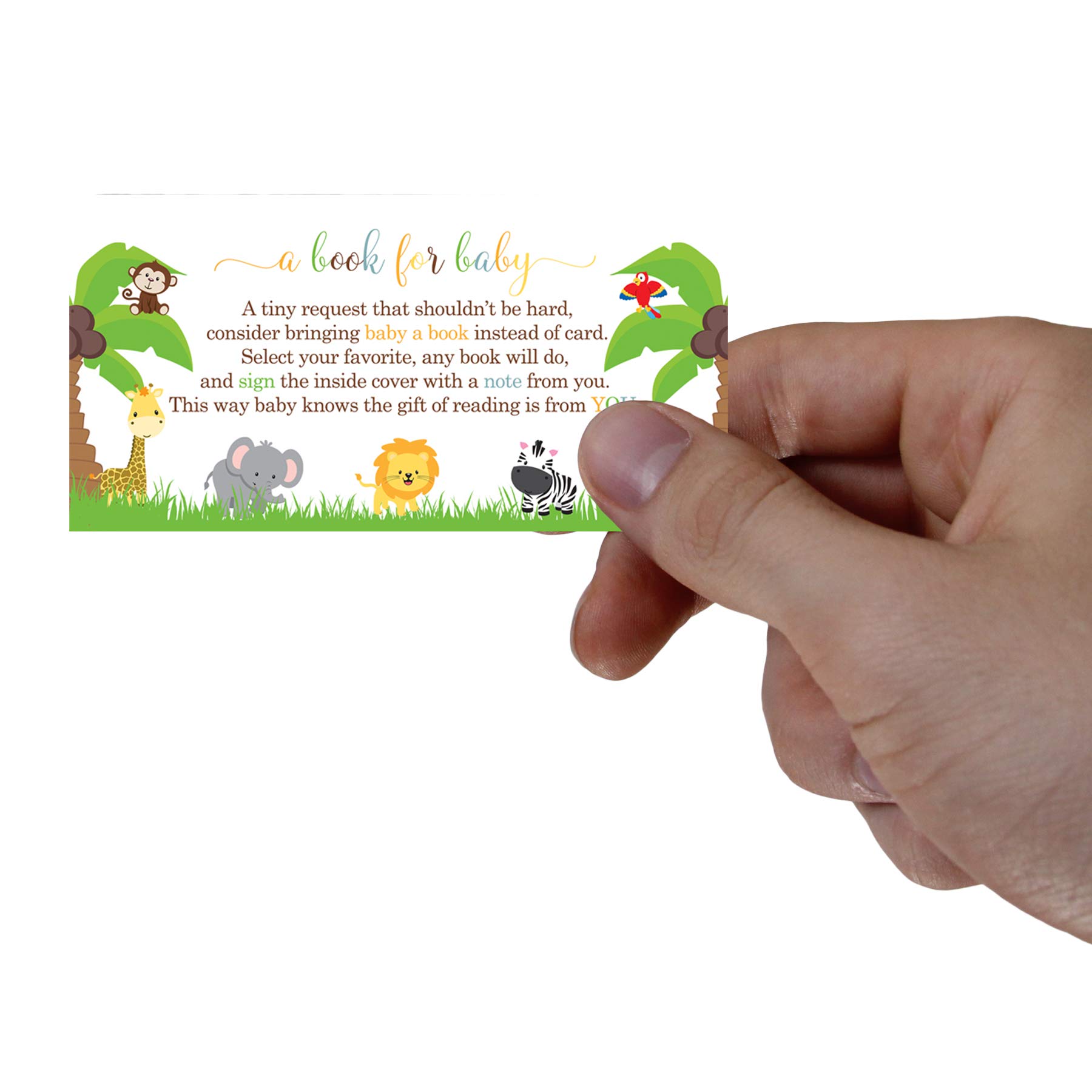 Paper Clever Party Cute Jungle Baby Shower Book Request Cards (25 Pack) Safari Animal Invitation Inserts - Gender Reveal